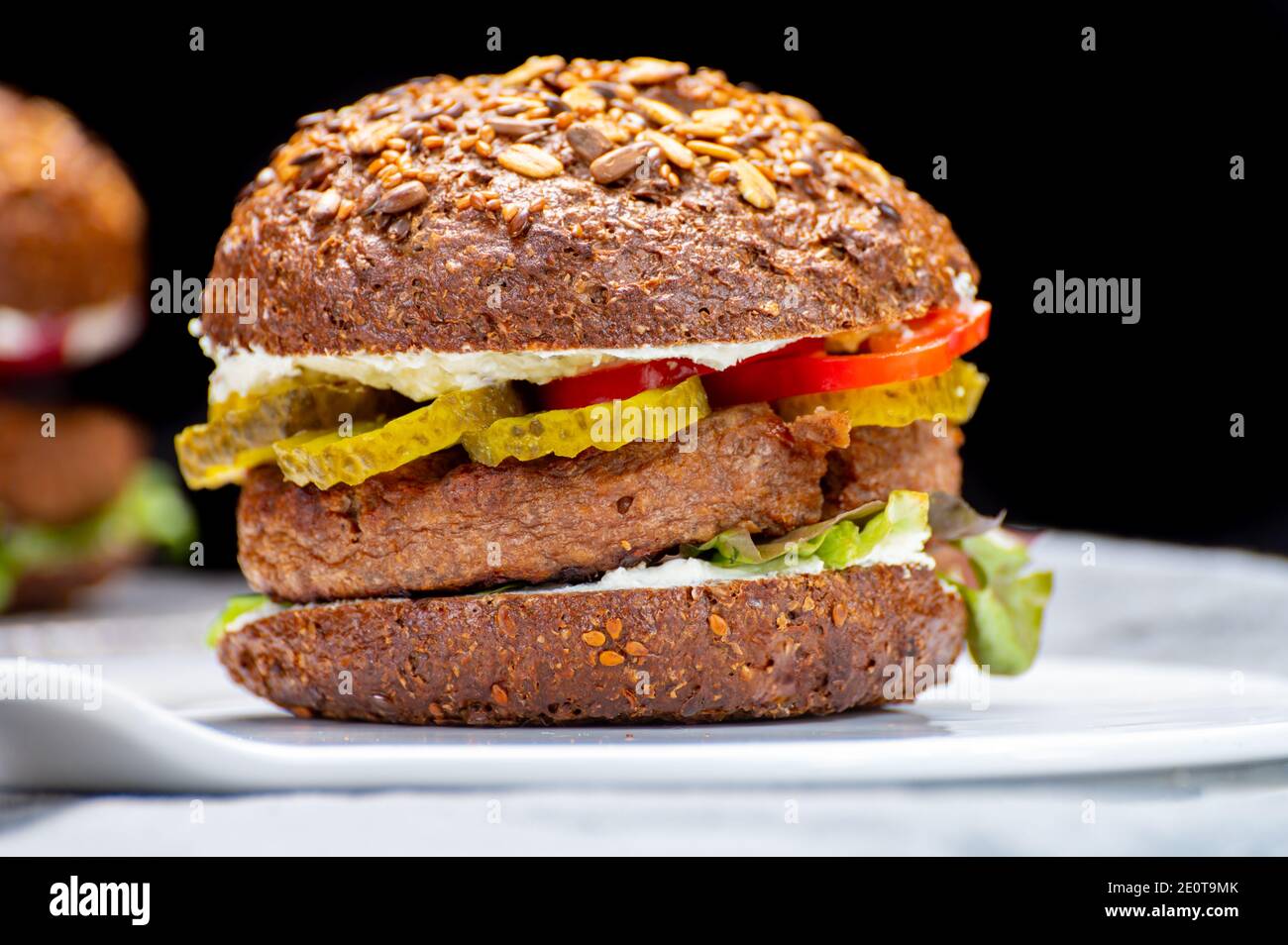 Vegan hamburgers with grilled healthy plant based, meat free burgers ...