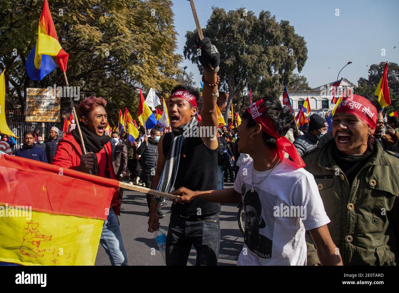 Kathmandu, Nepal. 1st Jan, 2021. Protesters from the Rashtriya ...