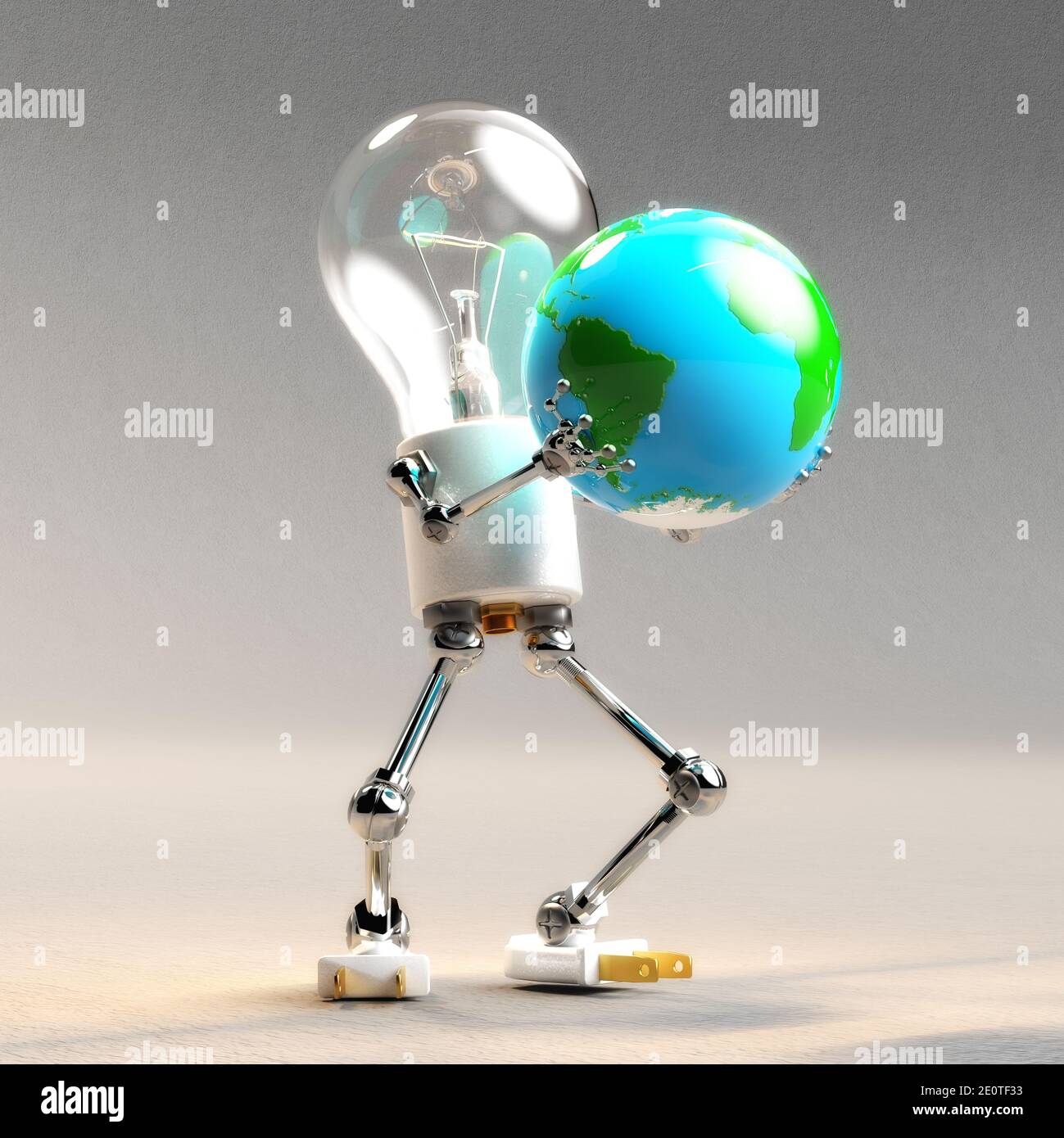 Digital 3D Illustration Of A Light Bulb Guy Stock Photo - Alamy