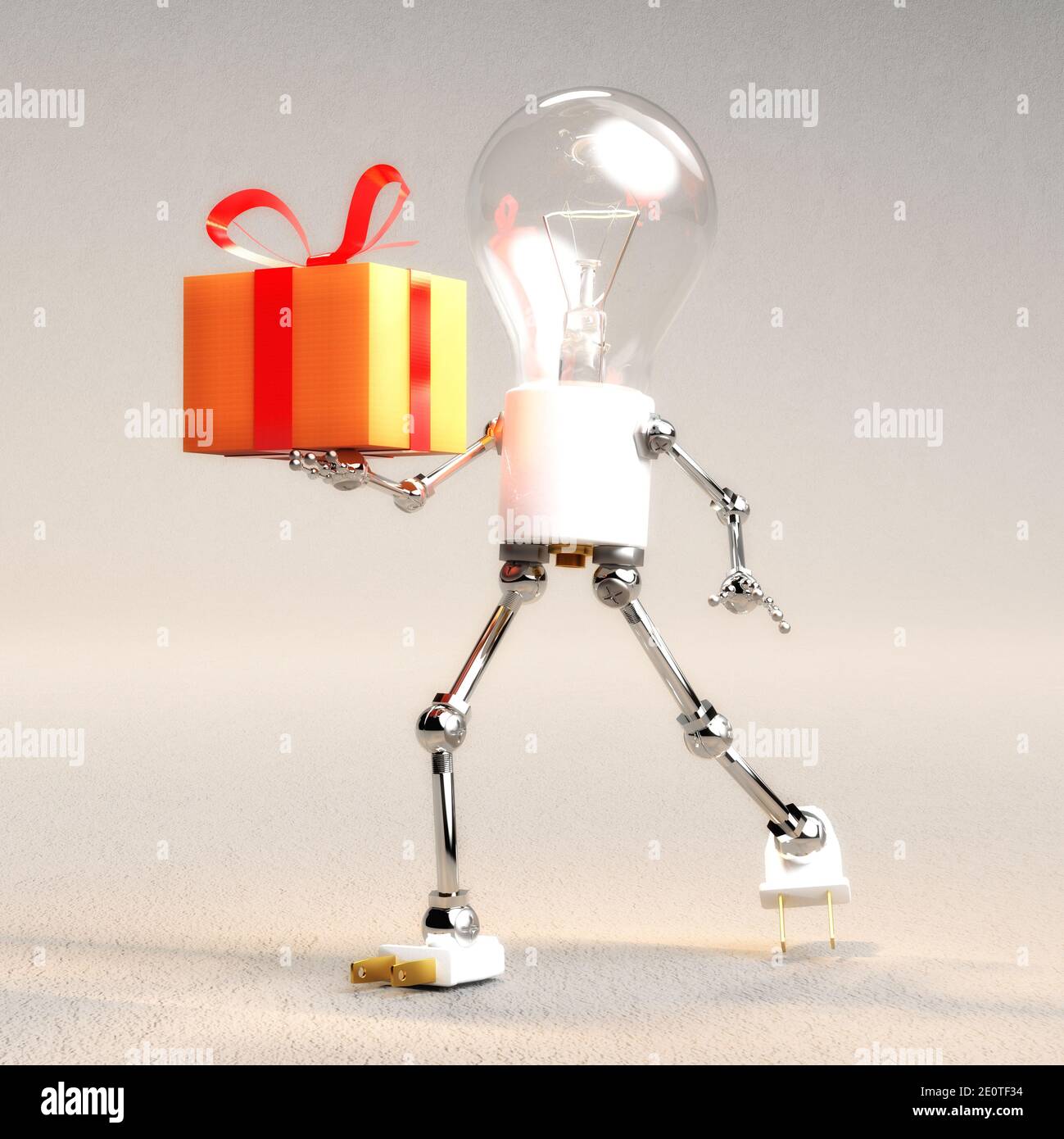 Digital 3D Illustration Of A Light Bulb Guy Stock Photo - Alamy