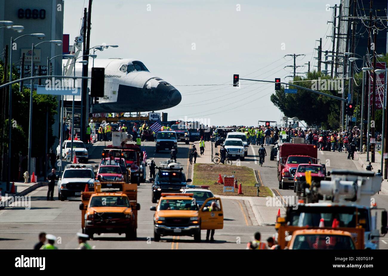 The space shuttle Endeavour is transported to the California Science ...