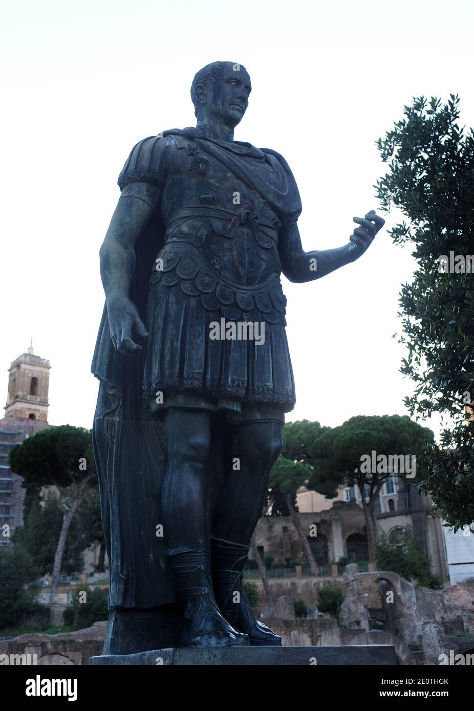 The statue of Julius Caesar in the nearby Roman Forum in Rome, Italy on ...