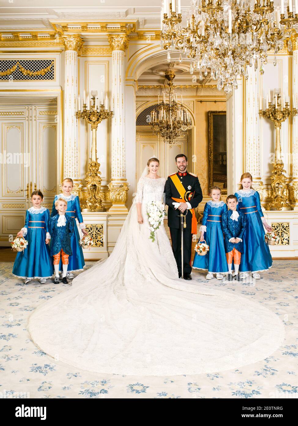 Princess Stephanie of Luxembourg and Hereditary Grand Duke Guillaume of Luxembourg pose to the ...