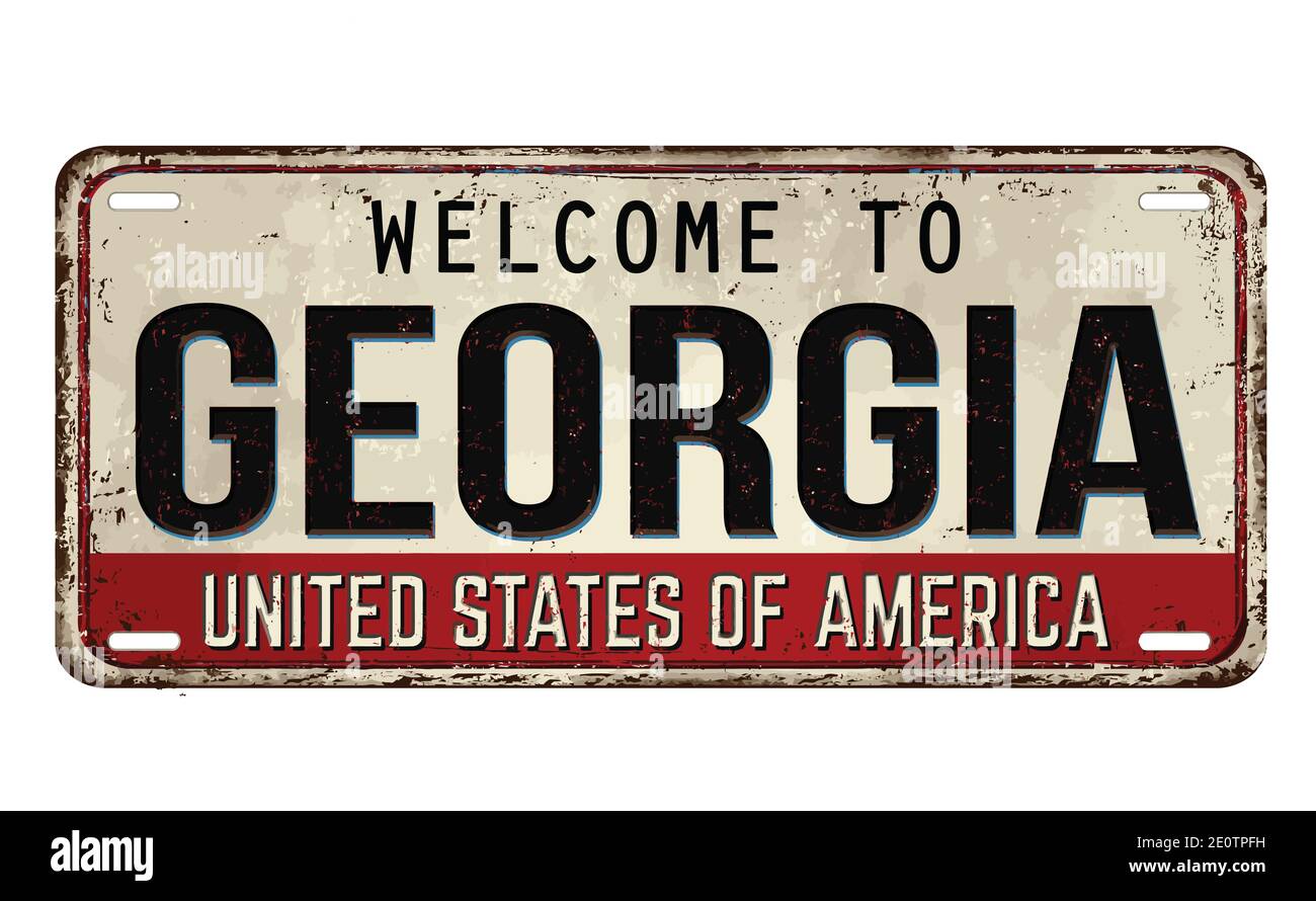 Welcome to Georgia vintage rusty metal plate on a white background ...