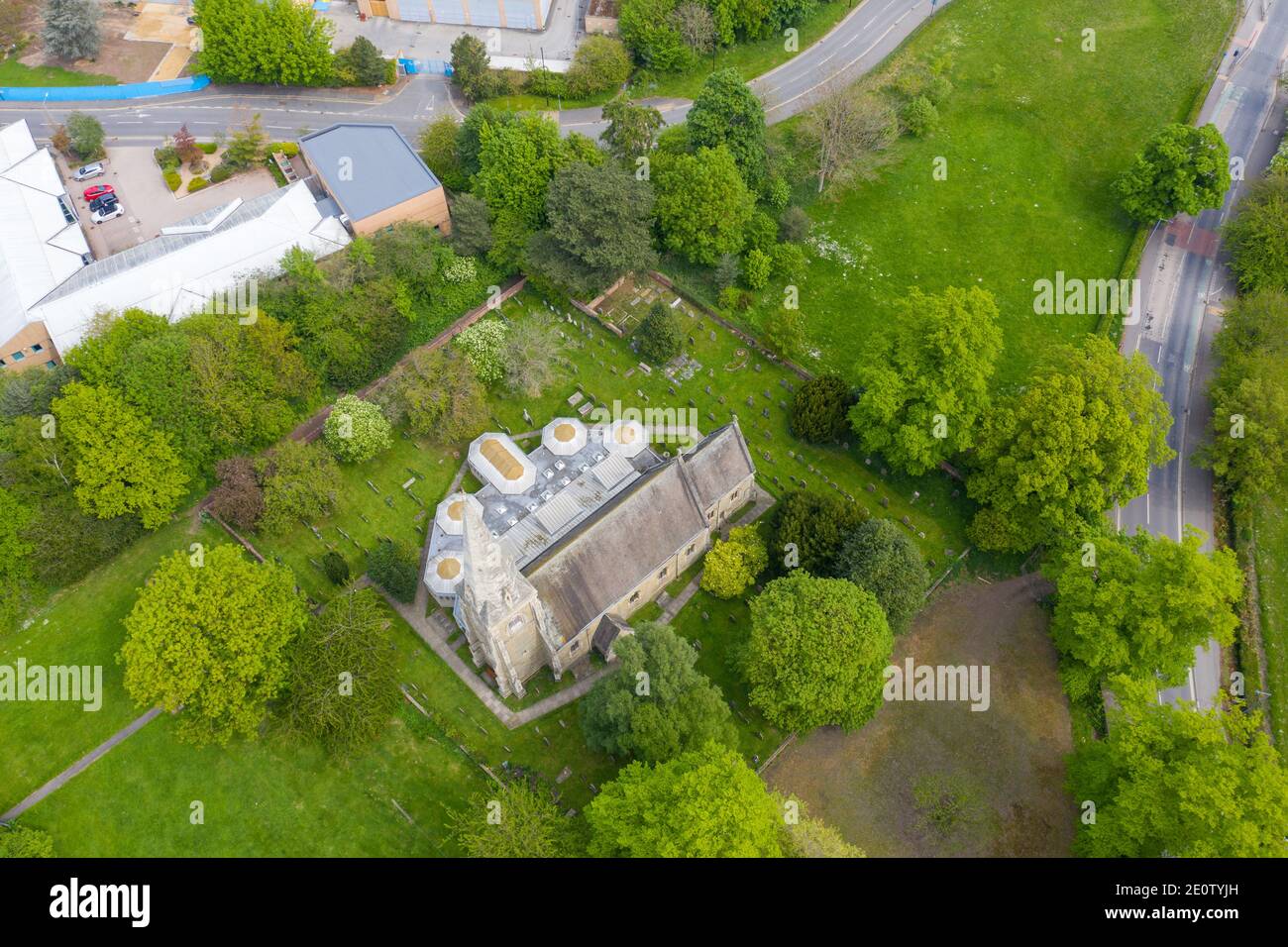 Aerial photo of an old church and church yard known as Heslington ...