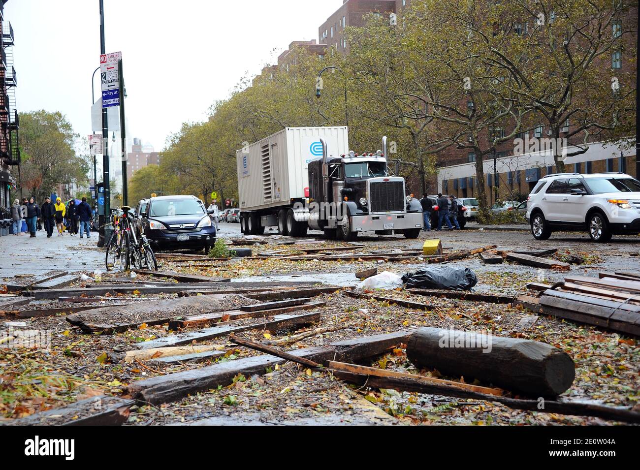 General view in The East Village during and after Hurricane Sandy ...
