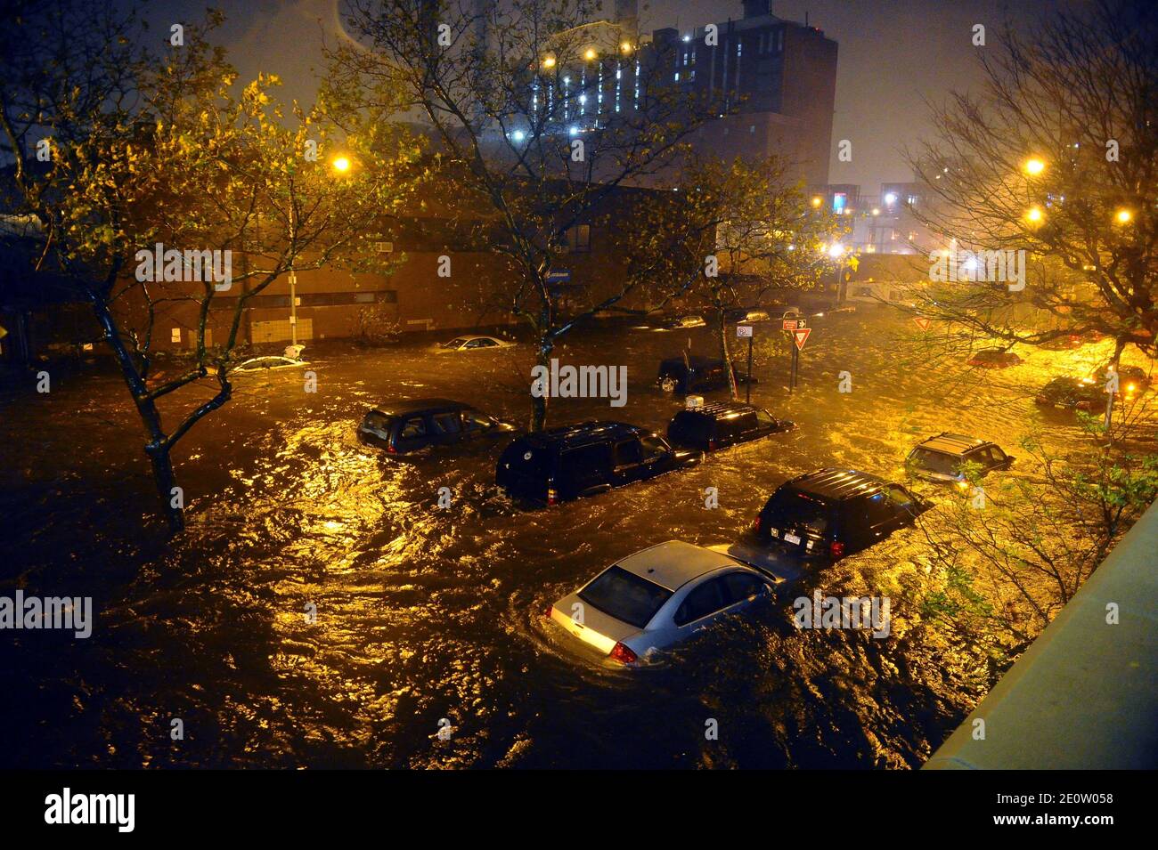 General view in The East Village during and after Hurricane Sandy ...