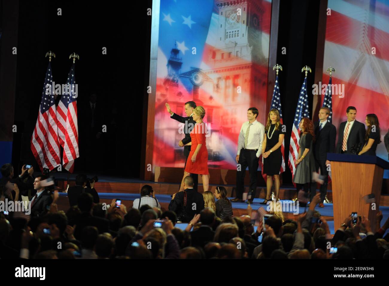 Mitt Romney defeated on stage during the election night event at the ...