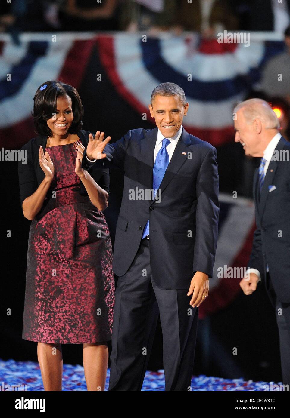 U.S. President Barack Obama flanked by First Lady Michelle Obama and VP ...
