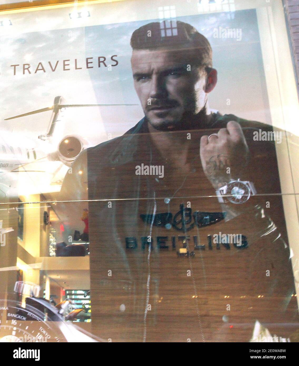 British soccer player David Beckham on advertising at Breitling store ...
