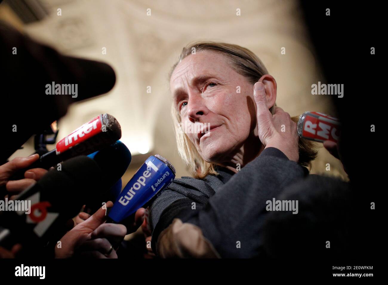 Former tennis player Isabelle Demongeot answers to journalists as she ...