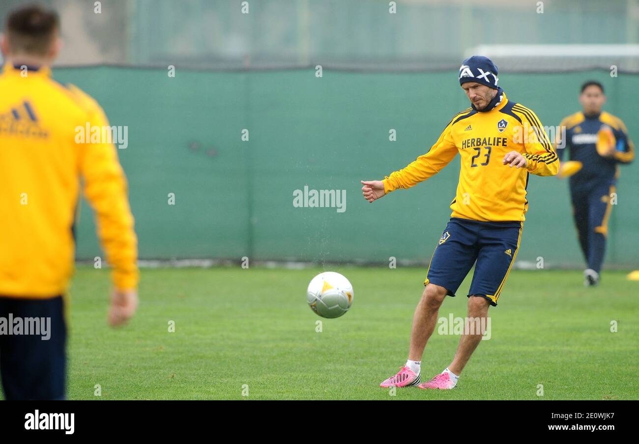 David Beckham and Robbie Keane during the LA Galaxy training session ...