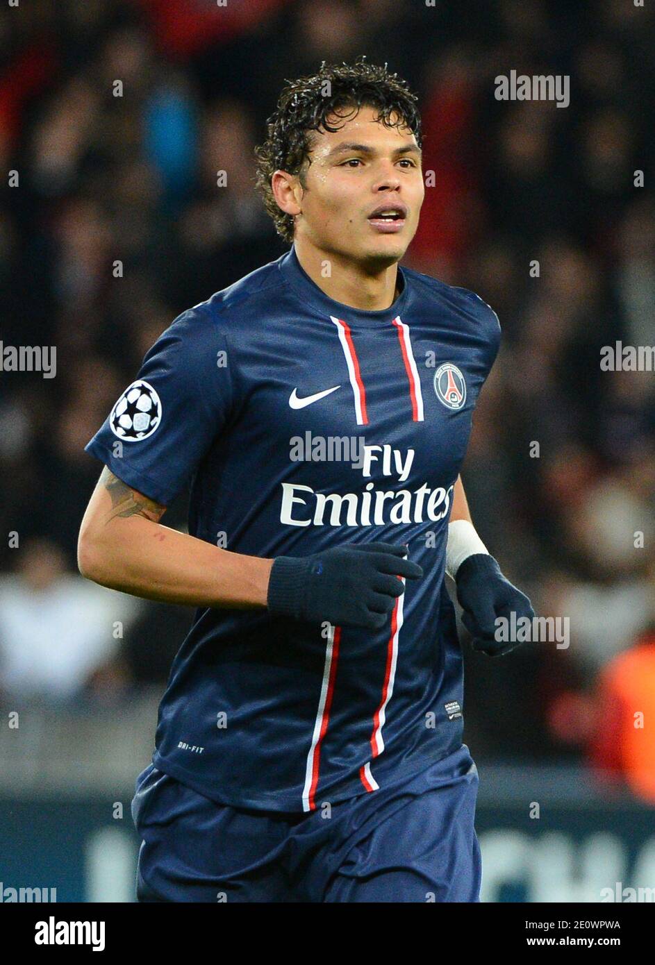 PSG's Tiago Silva celebrates after scoring during the UEFA Champions ...