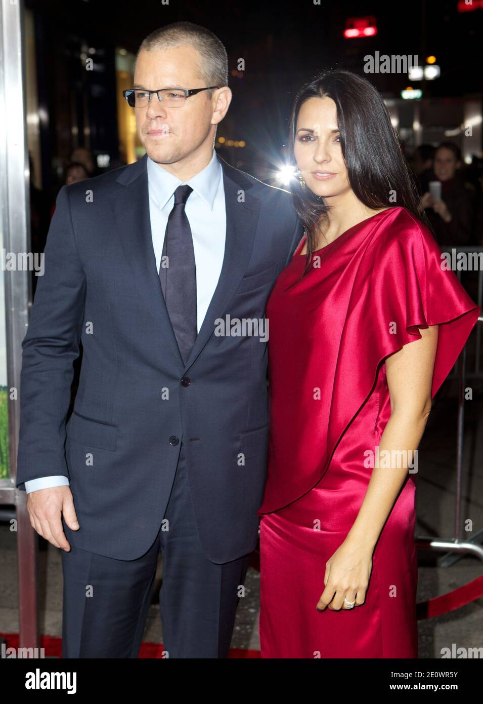 Matt Damon and Luciana Barroso attending the premiere of Focus Features ...