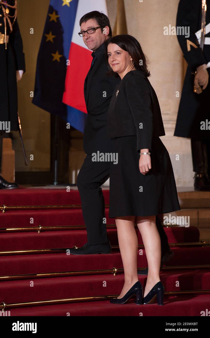 Cecile Duflot and her husband arrive at the Elysee Palace to attend a ...