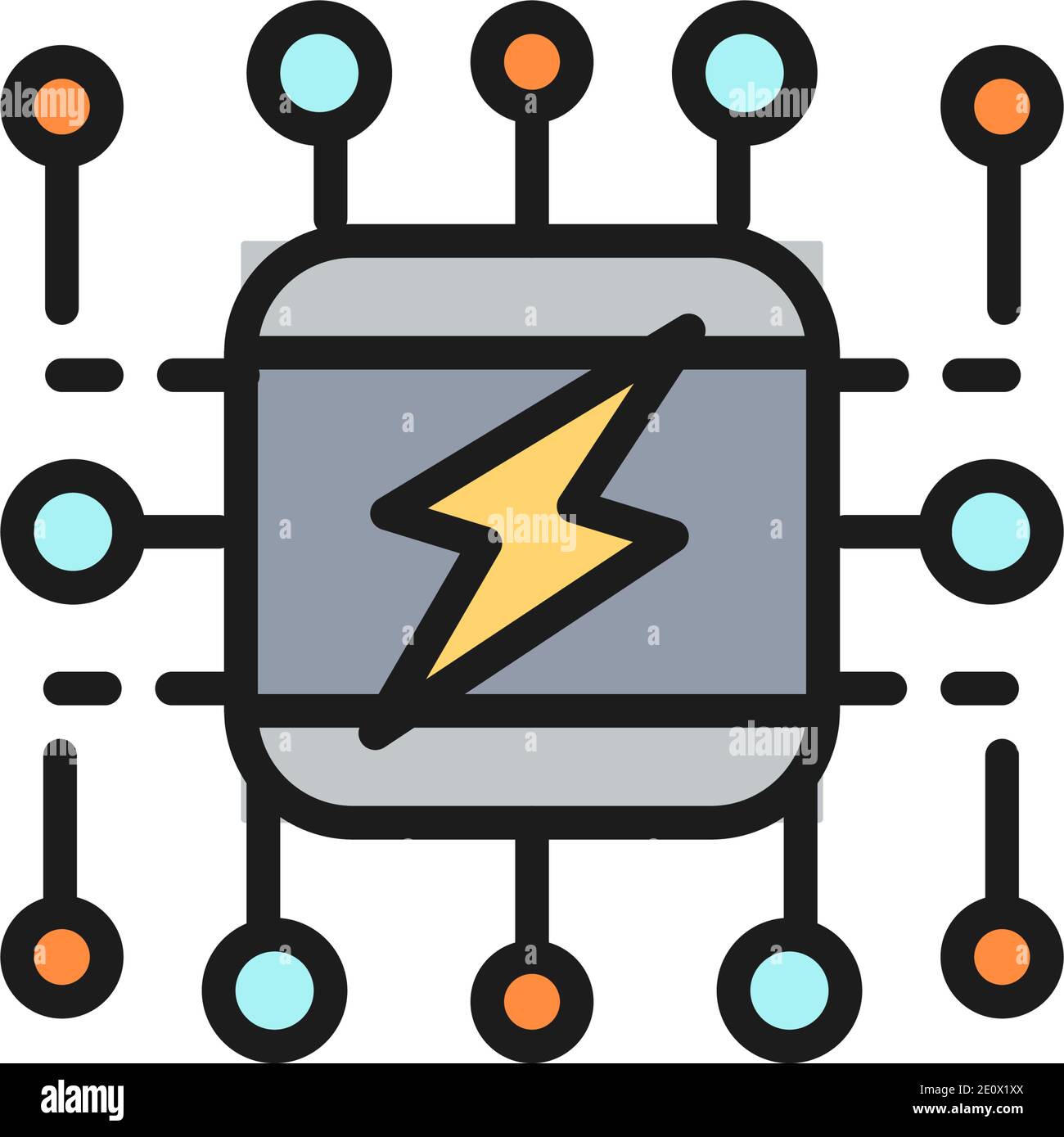 Power supply system, smart electricity system scheme flat color line ...