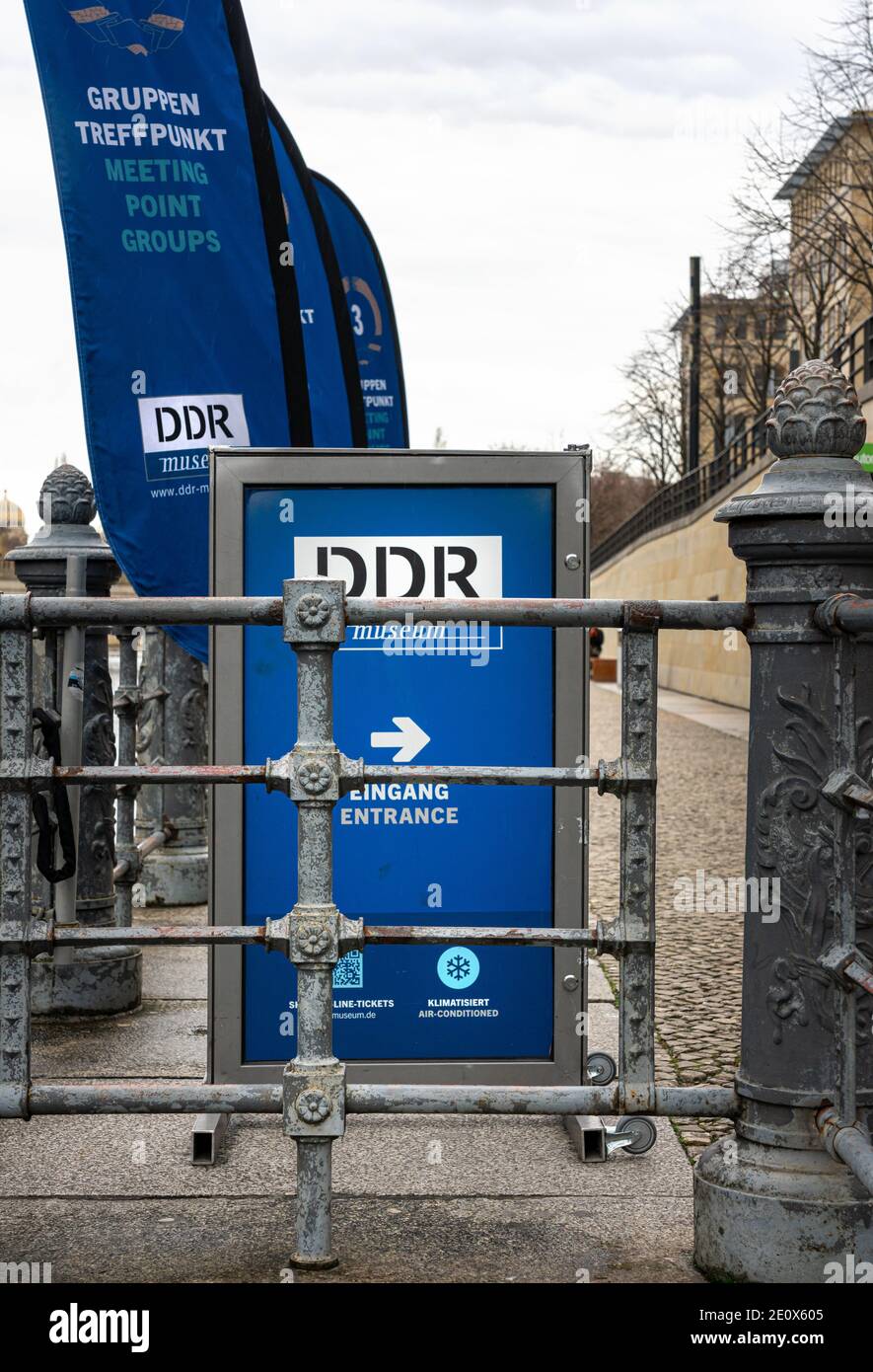 Blue Sign For The DDR Museum On The Spree In Berlin Stock Photo - Alamy