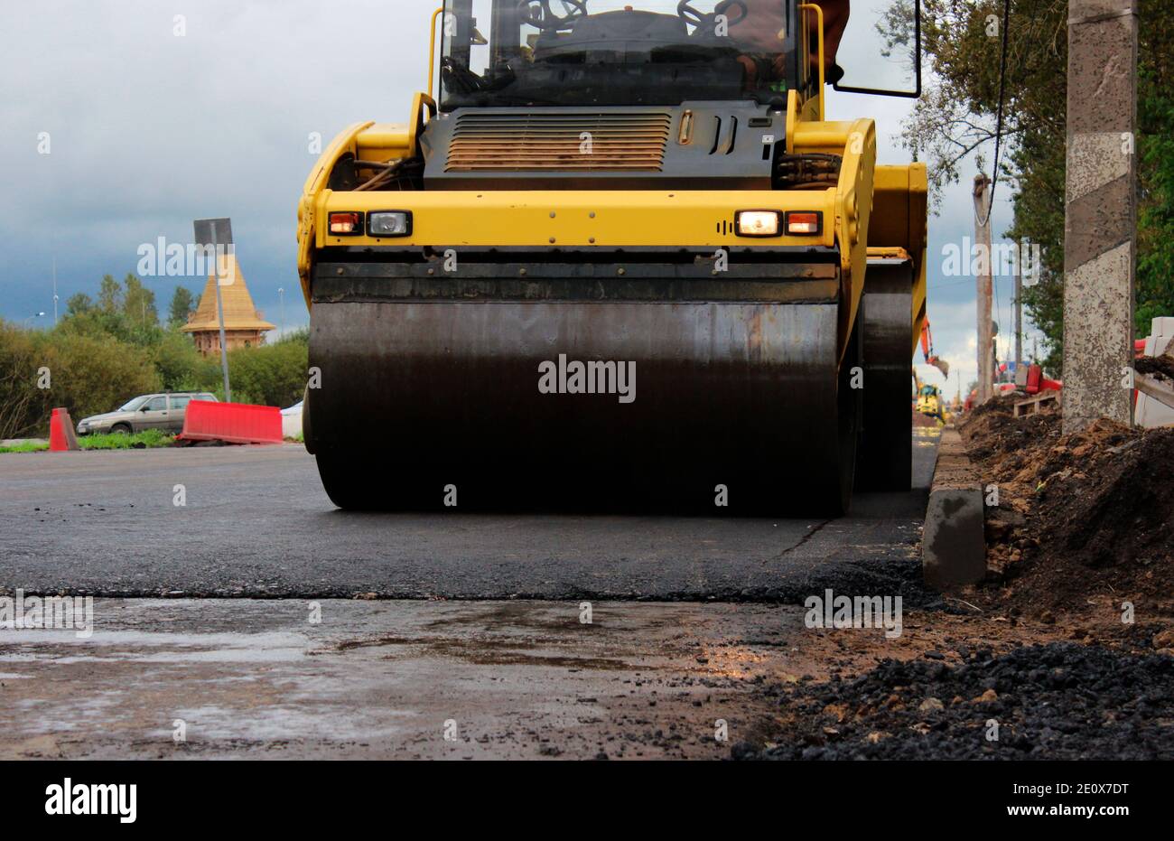 road roller compactor at work. asphalt pavement works for road ...