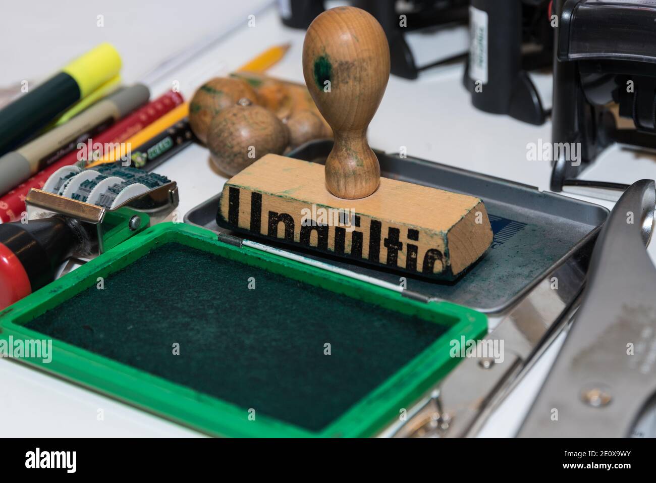 Various Stamps In An Official Office Stock Photo - Alamy