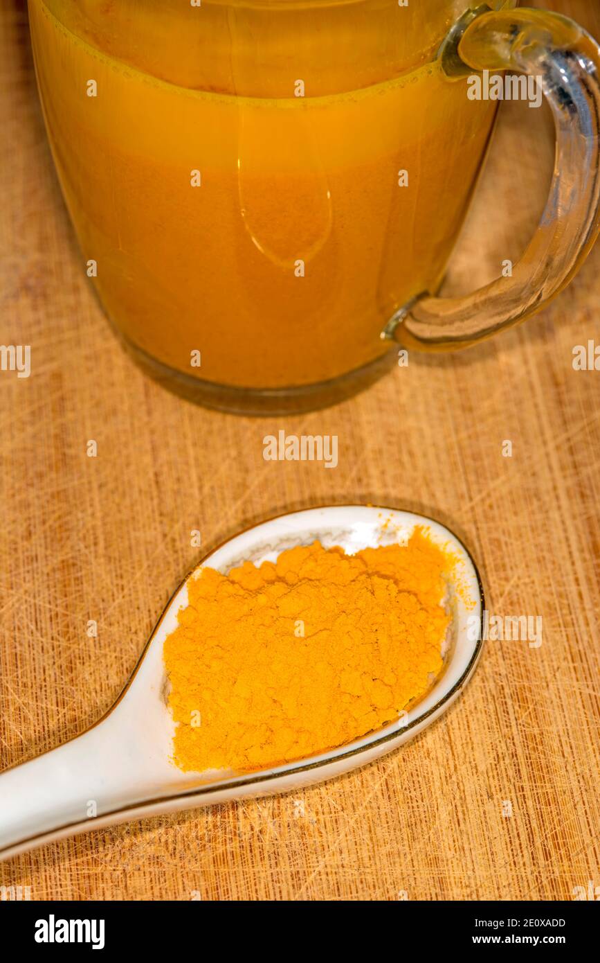 Turmeric Milk And Turmeric Powder, Healthy Drink Stock Photo - Alamy