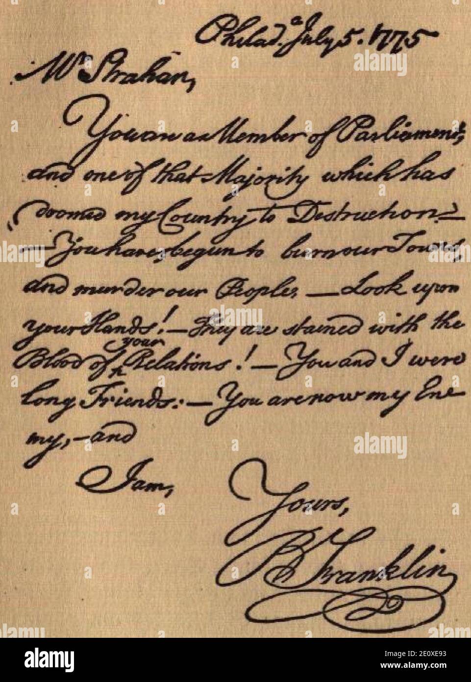 Letter by Ben Franklin Stock Photo - Alamy