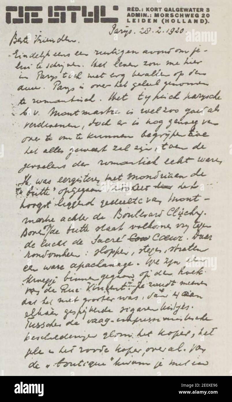 Letter by Theo van Doesburg to Evert and Thijs Rinsema 28 February 1920 ...
