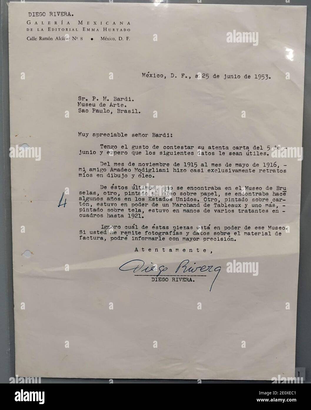 Letter concerning Portrait of Diego Rivera by Amedeo Modigliani, 1916 ...