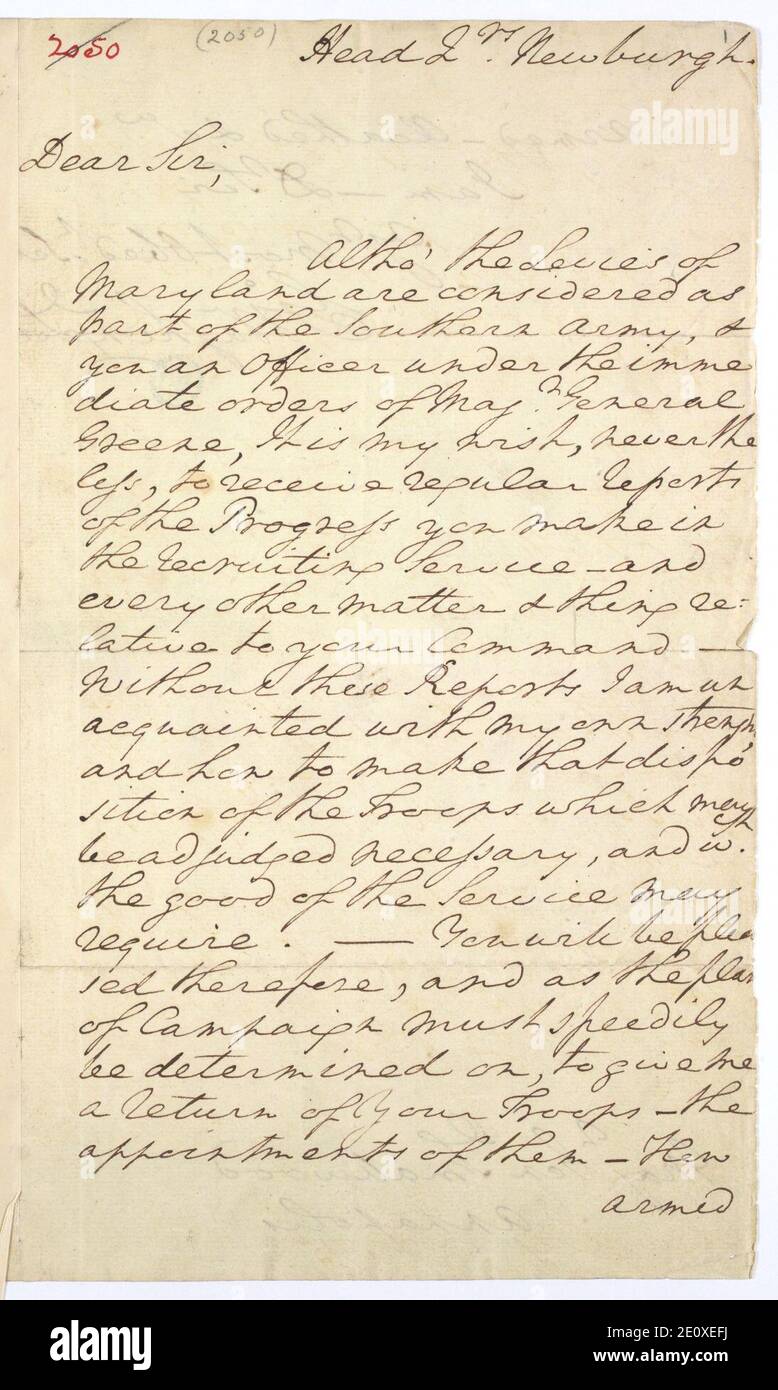 Letter from George Washington to General Smallwood, page 1 Stock Photo ...