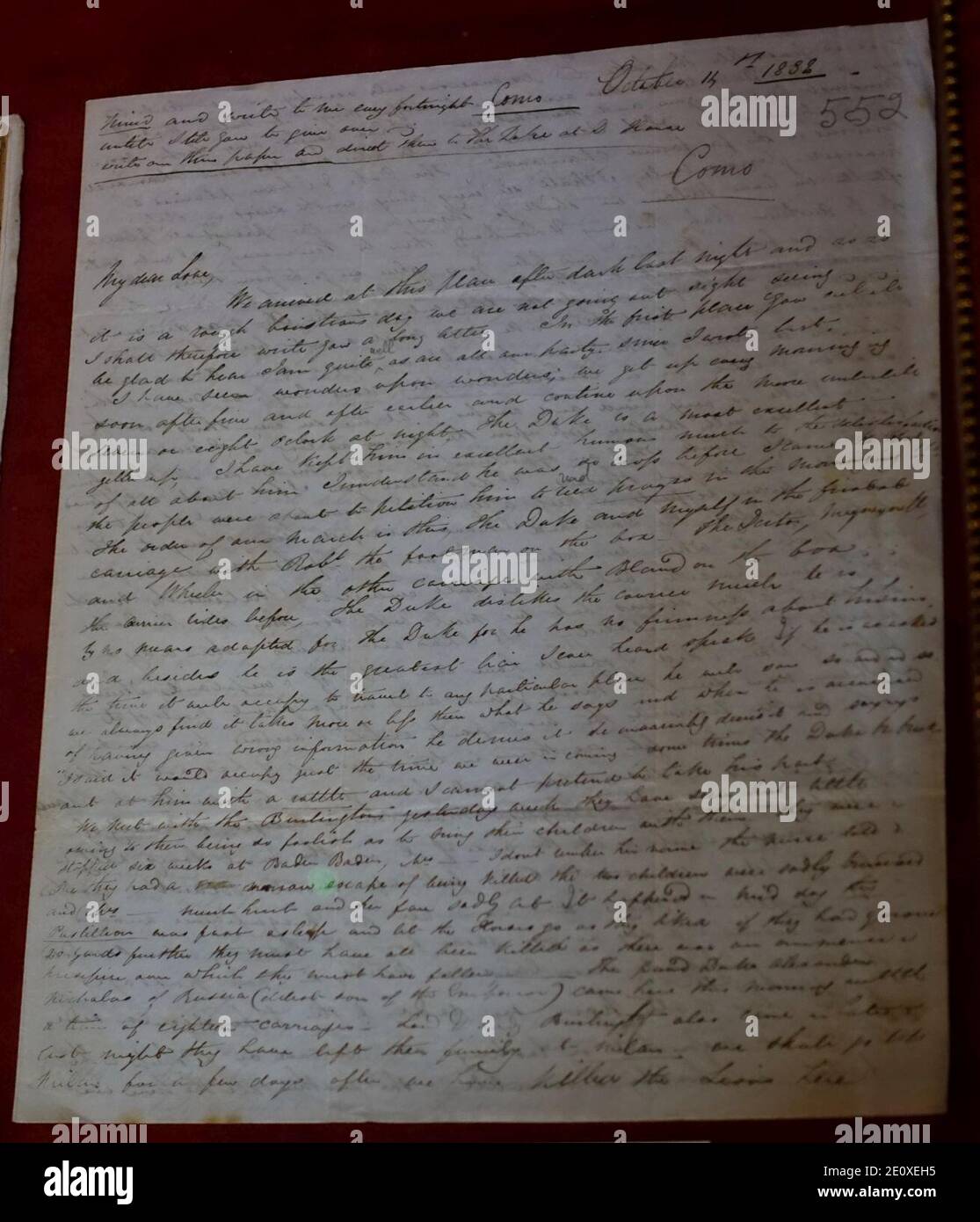 Letter from Joseph Paxton to his wife Sarah, Como, Italy, 14 October ...