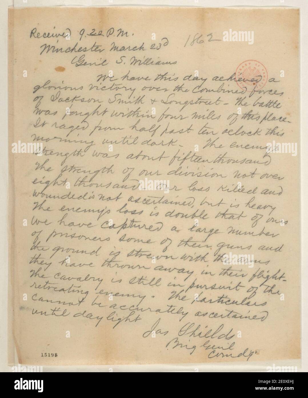 Letter from James Shields to Seth Williams Stock Photo - Alamy