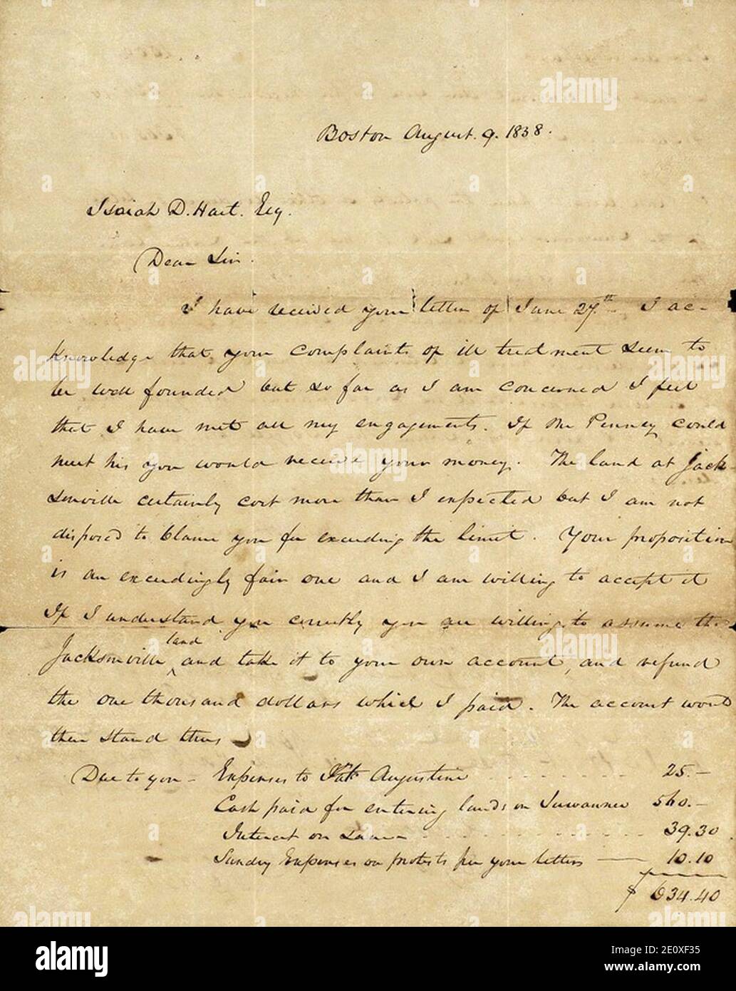 Letter to Isaiah Hart Stock Photo - Alamy