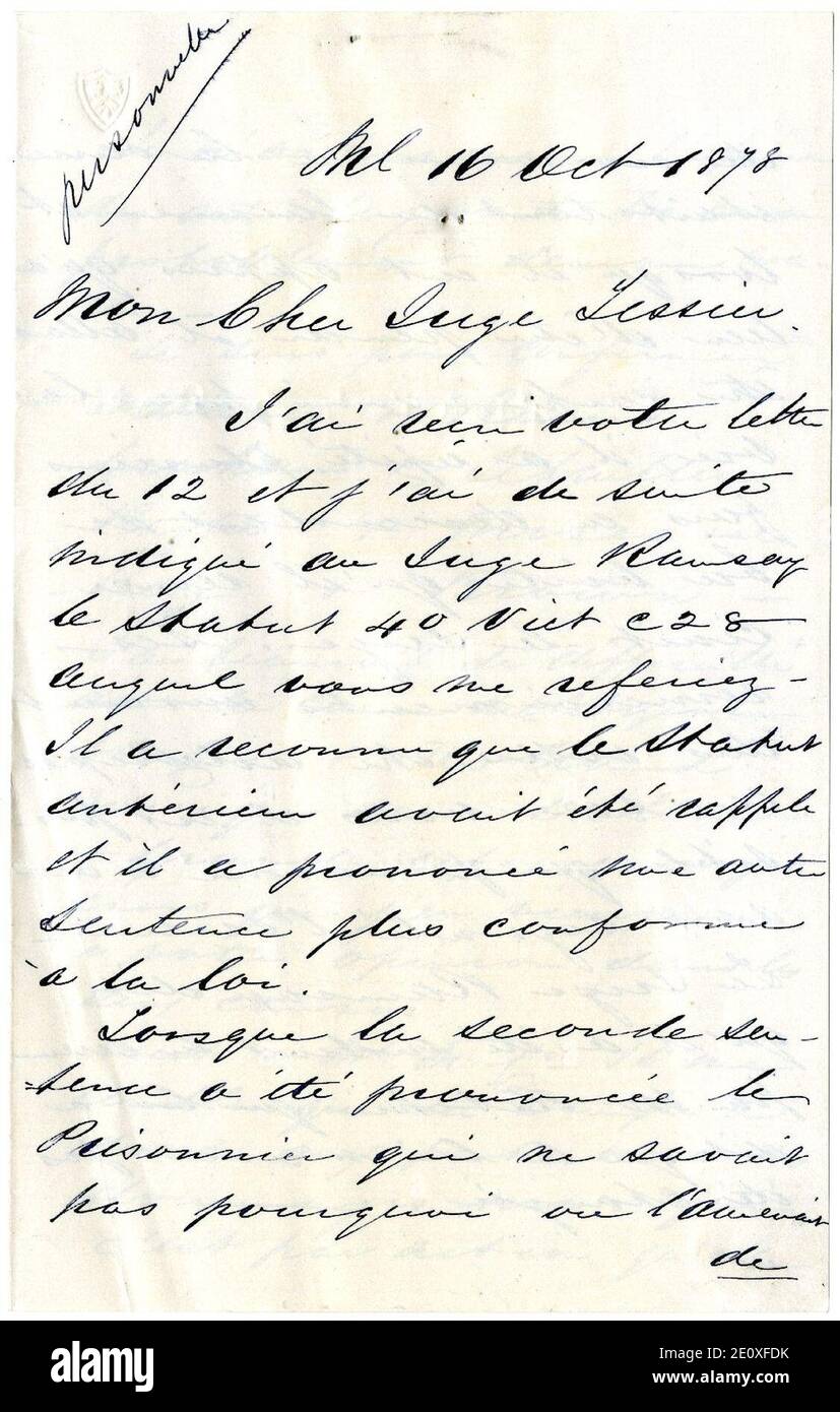 Lettre d'Antoine-Aimé Dorion à Ulric-Joseph Tessier 16 octobre 1878-1 ...