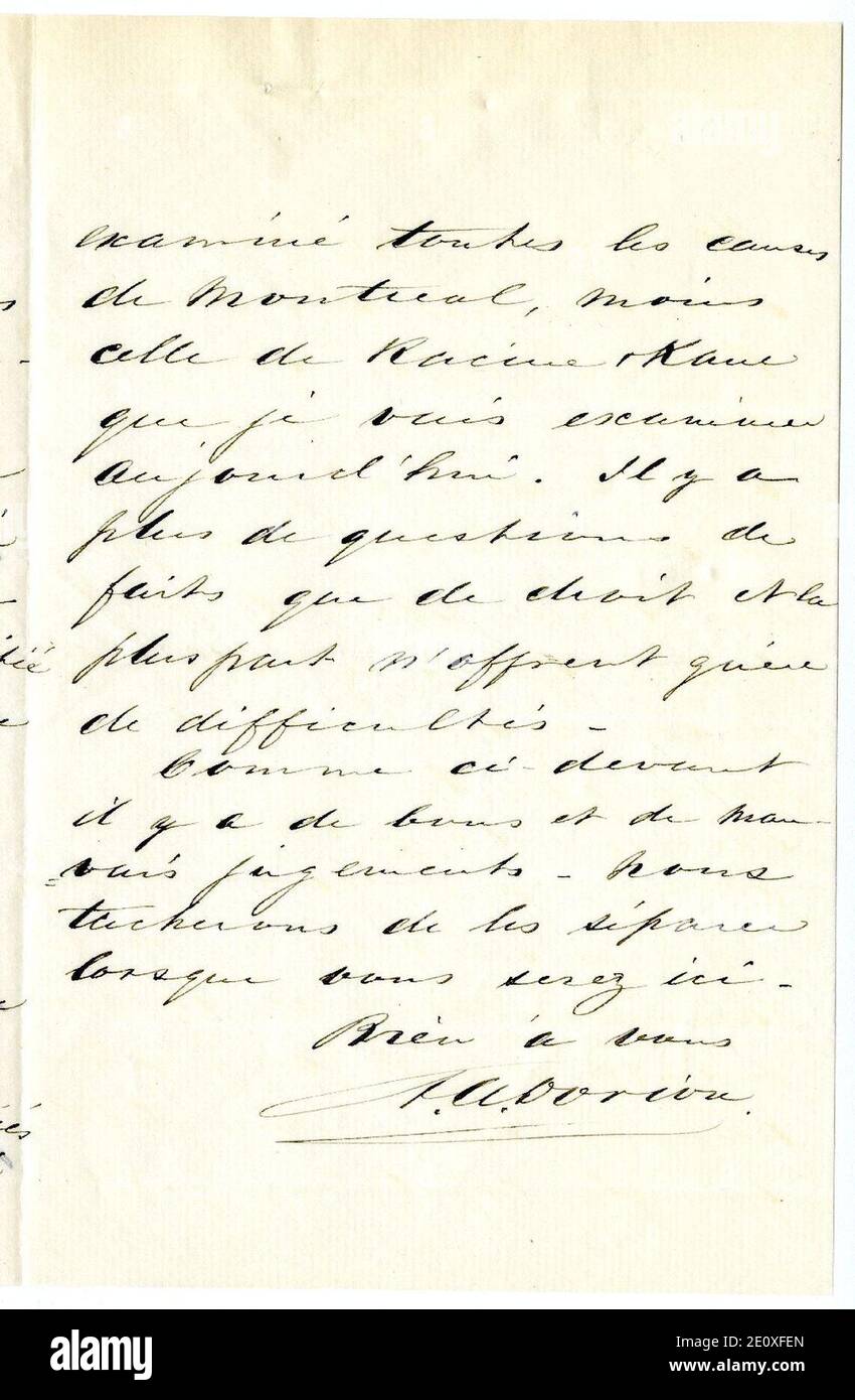Lettre d'Antoine-Aimé Dorion à Ulric-Joseph Tessier 10 janvier 1882-3 ...