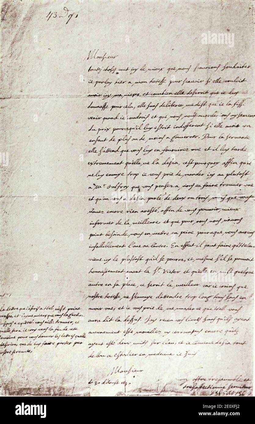 Lettre Descartes à un inconnu 1637-08-30 Stock Photo - Alamy