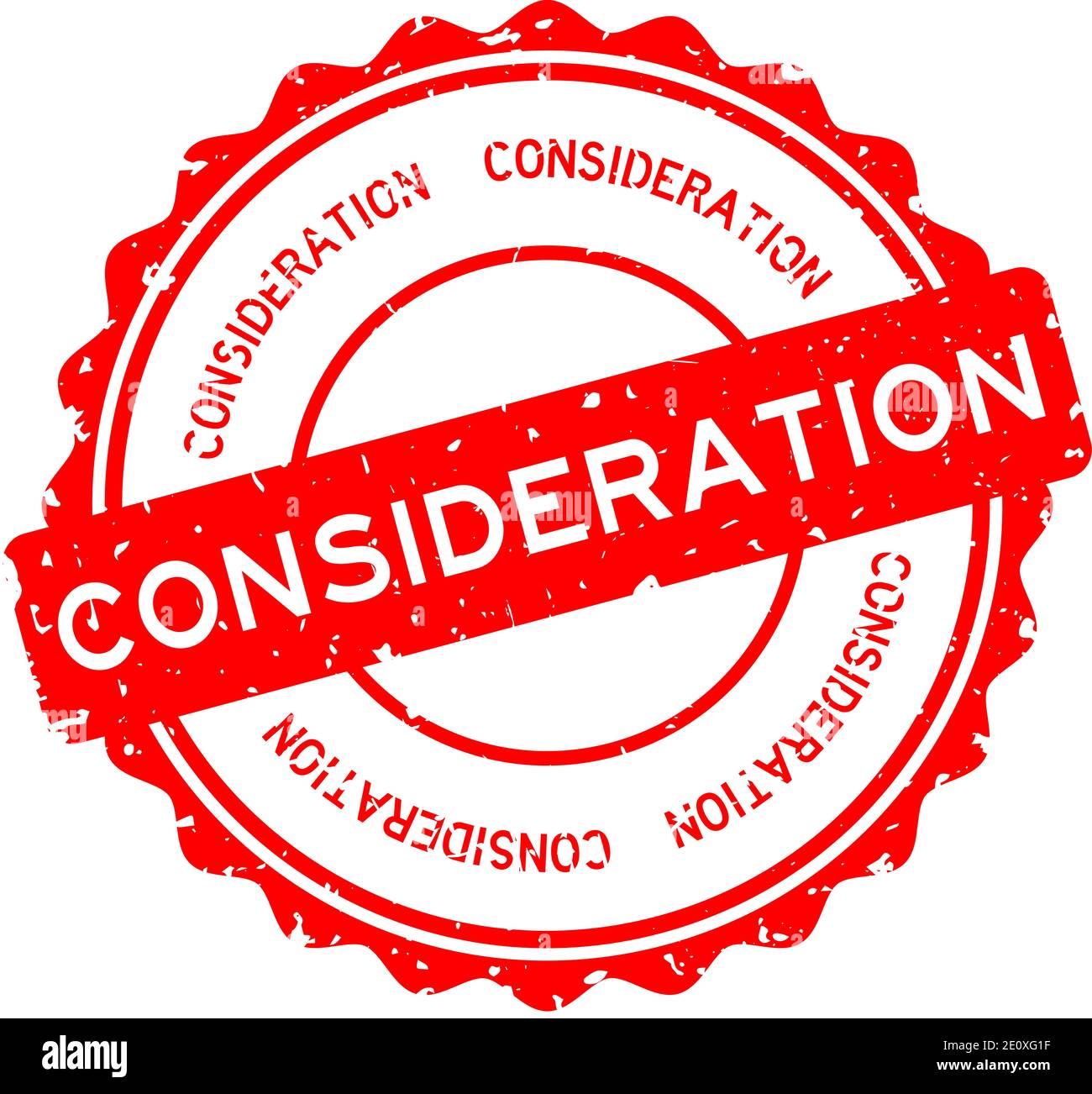 Grunge red consideration word round rubber seal stamp on white ...