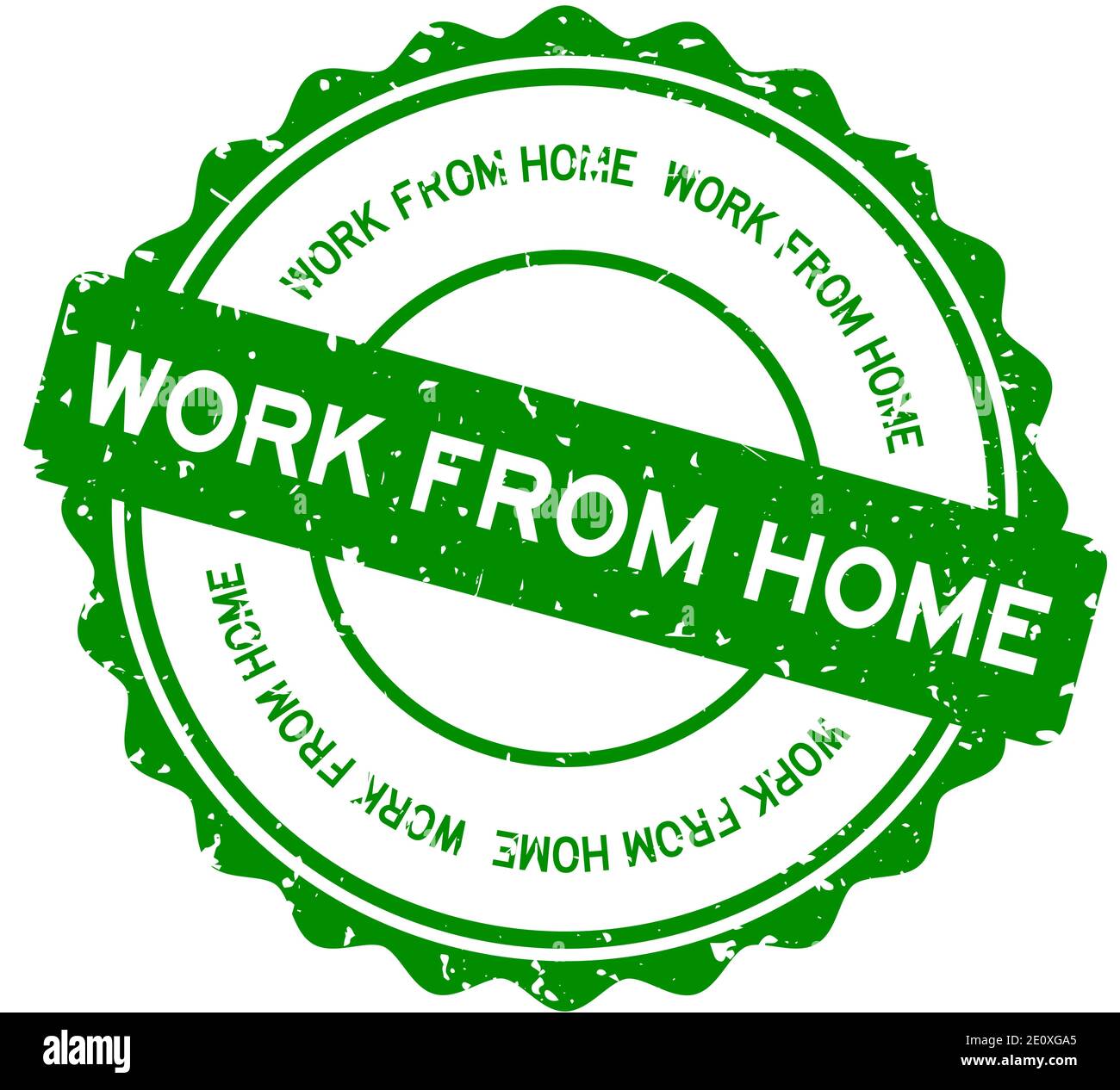 Grunge green work from home word round rubber seal stamp on white ...