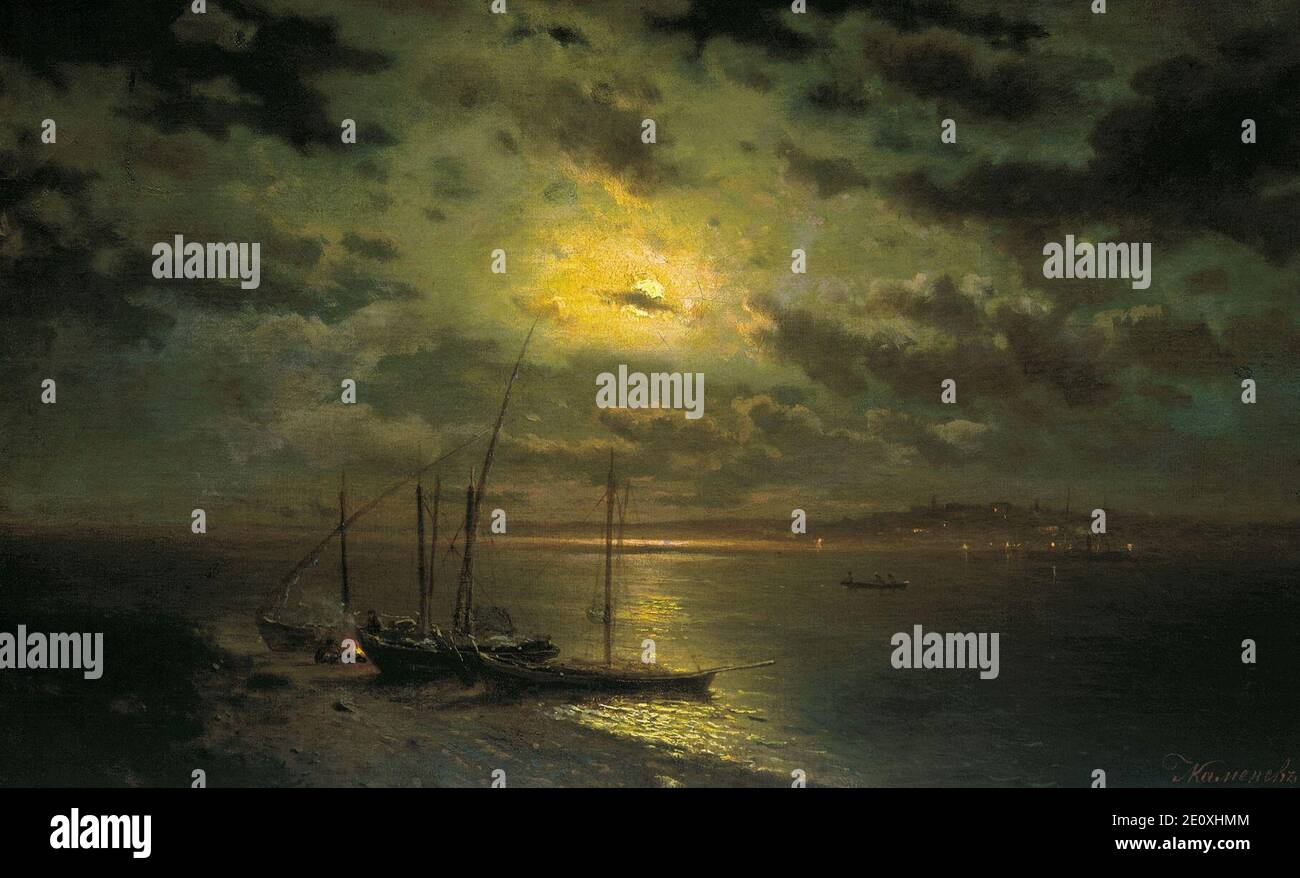 Lev Kamenev - Moonlit Night on the River Stock Photo - Alamy