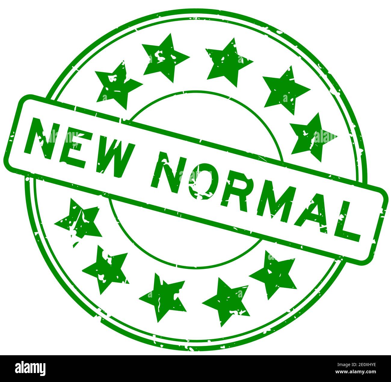 Grunge green new normal word with star icon round rubber seal stamp on white background Stock ...