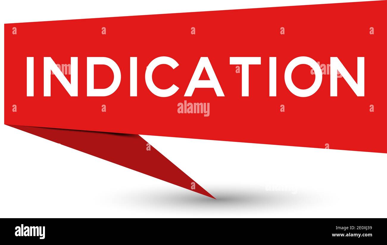 Red color paper speech banner with word indication on white background ...