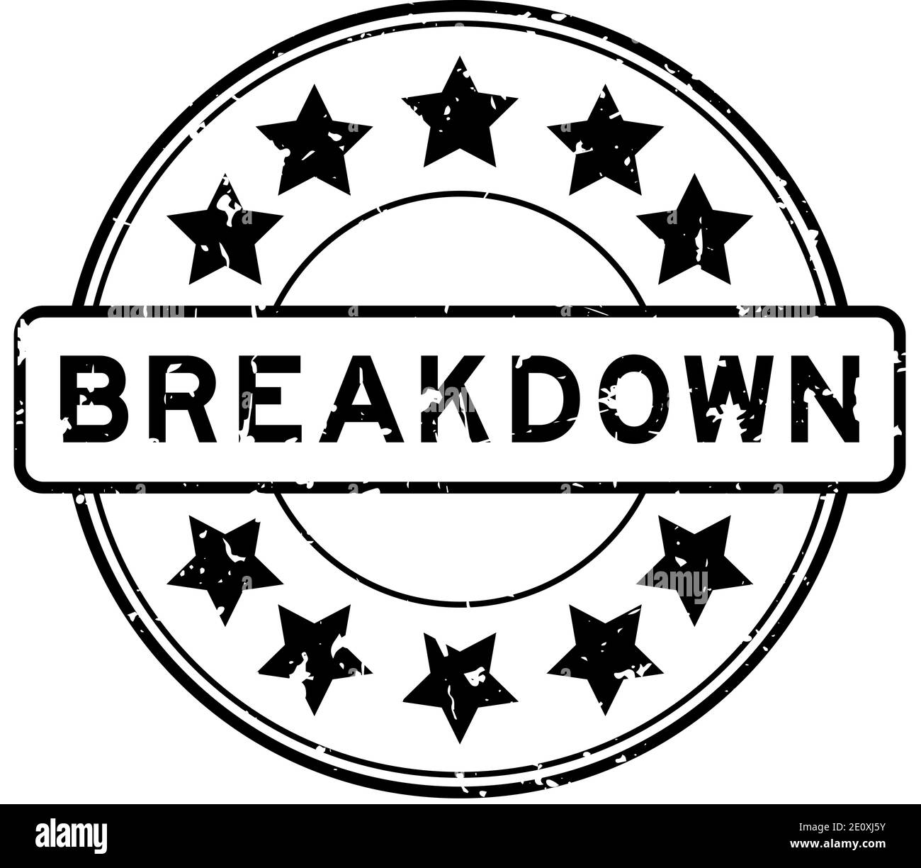Grunge black breakdown word with star icon round rubber seal stamp on ...