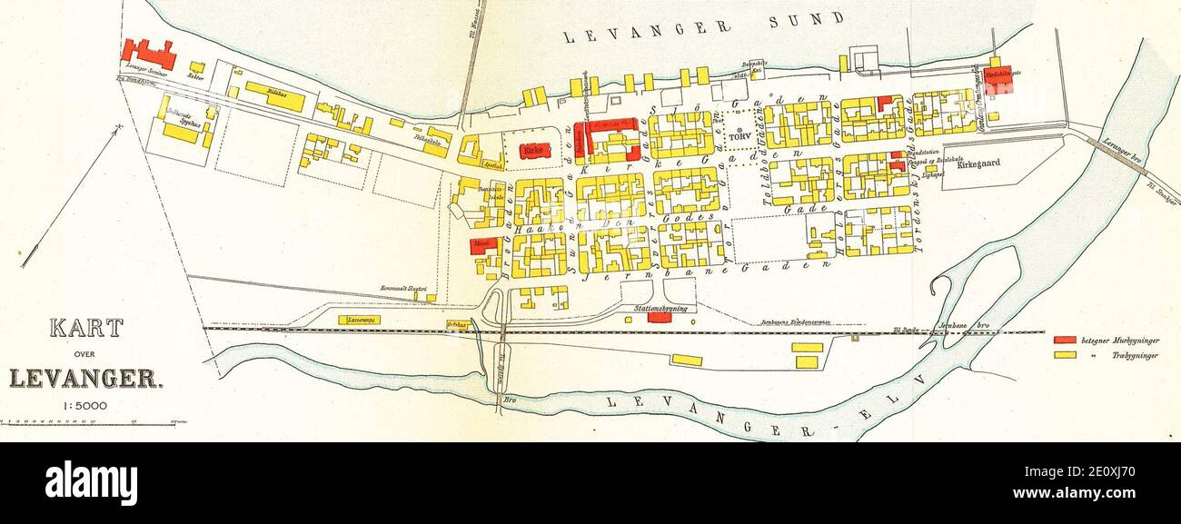 Levanger map 1909 Stock Photo - Alamy