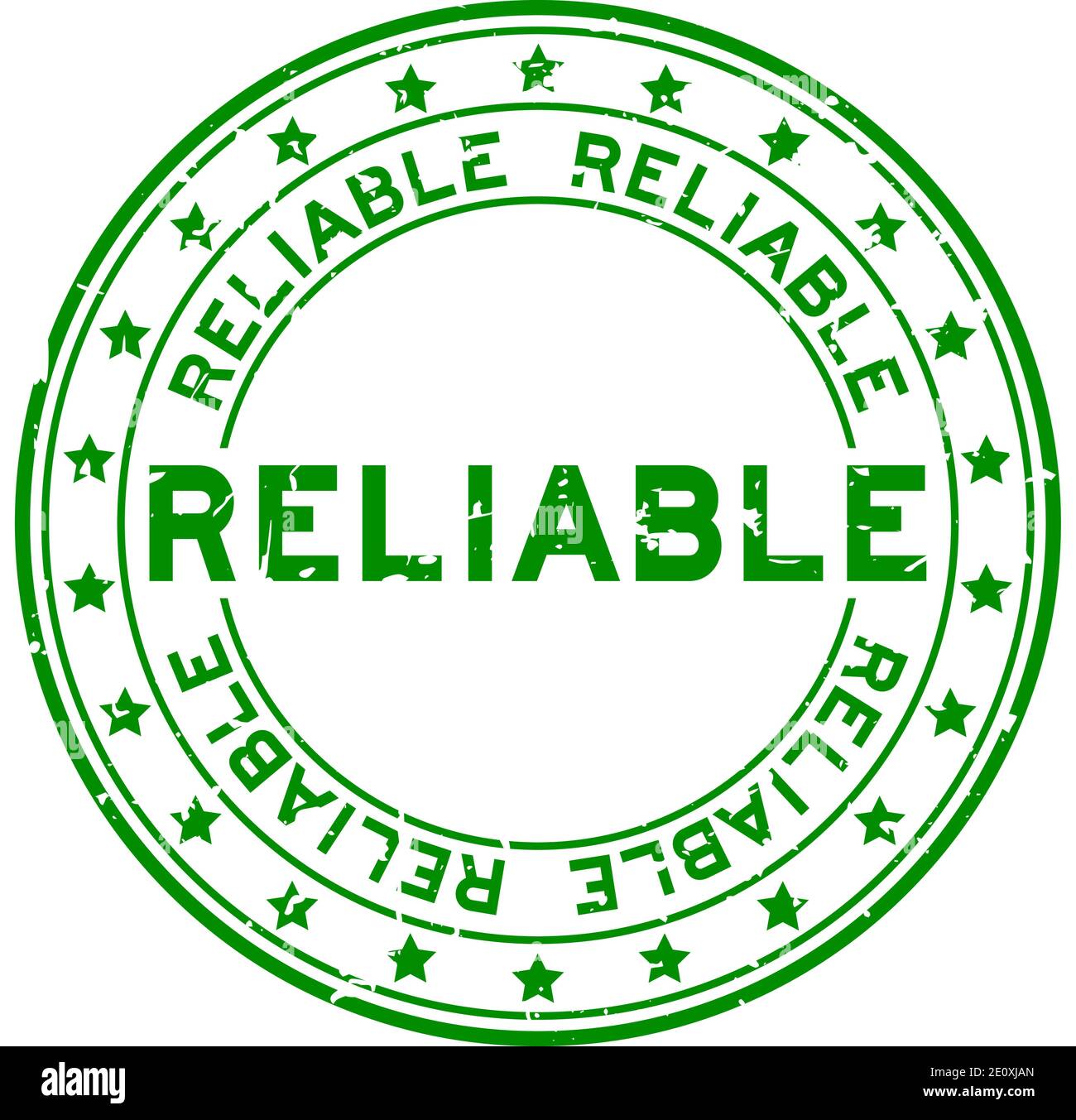 Grunge green reliable word round rubber seal stamp on white background ...