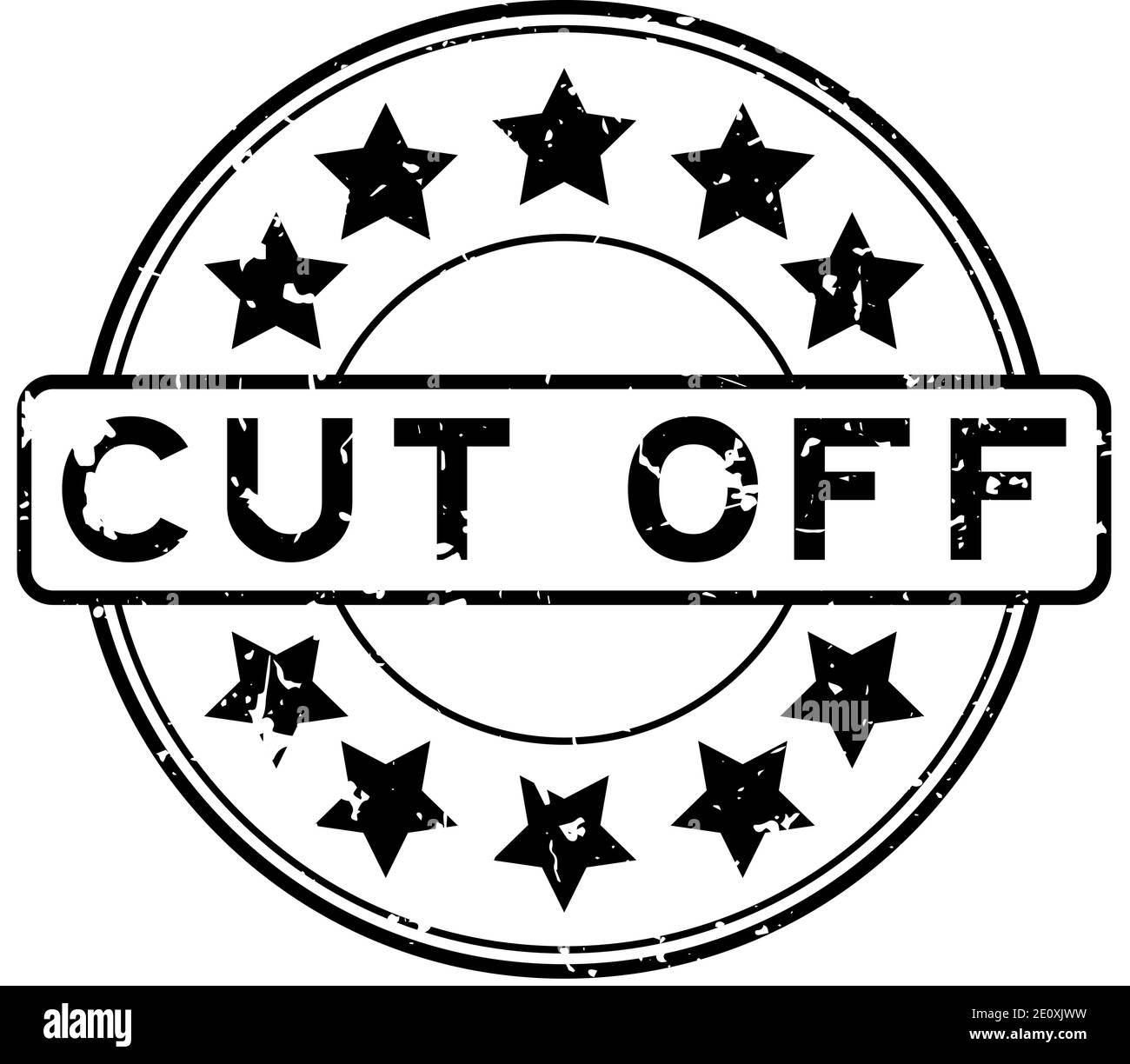 Grunge black cut off word with star icon round rubber seal stamp on ...