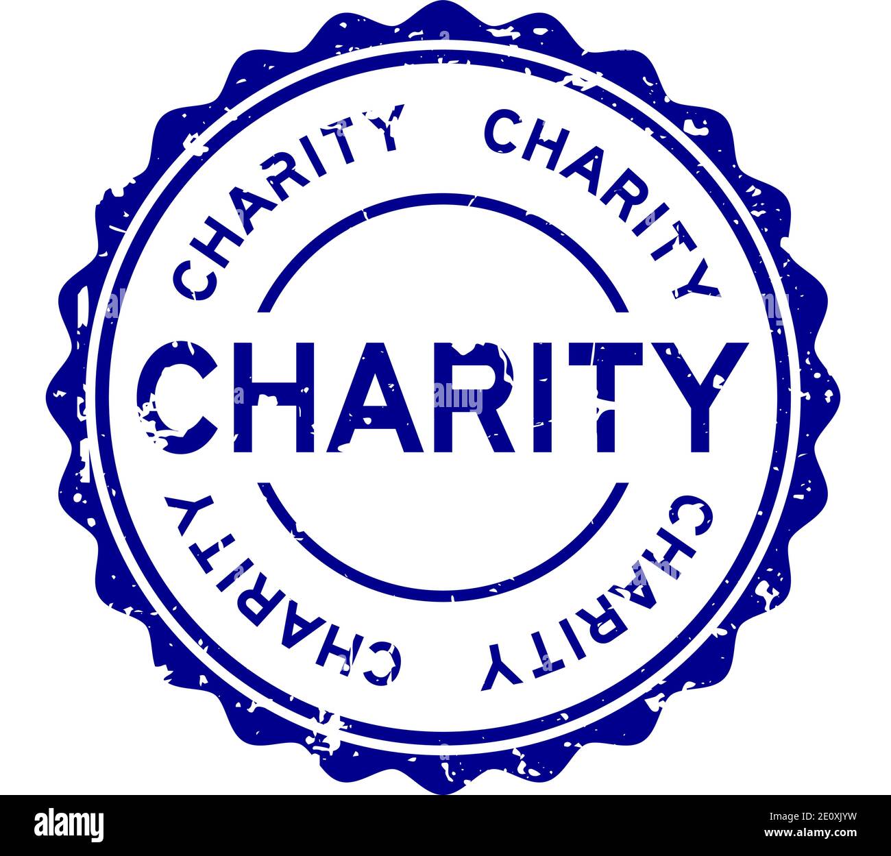 Grunge blue charity word round rubber seal stamp on white background ...