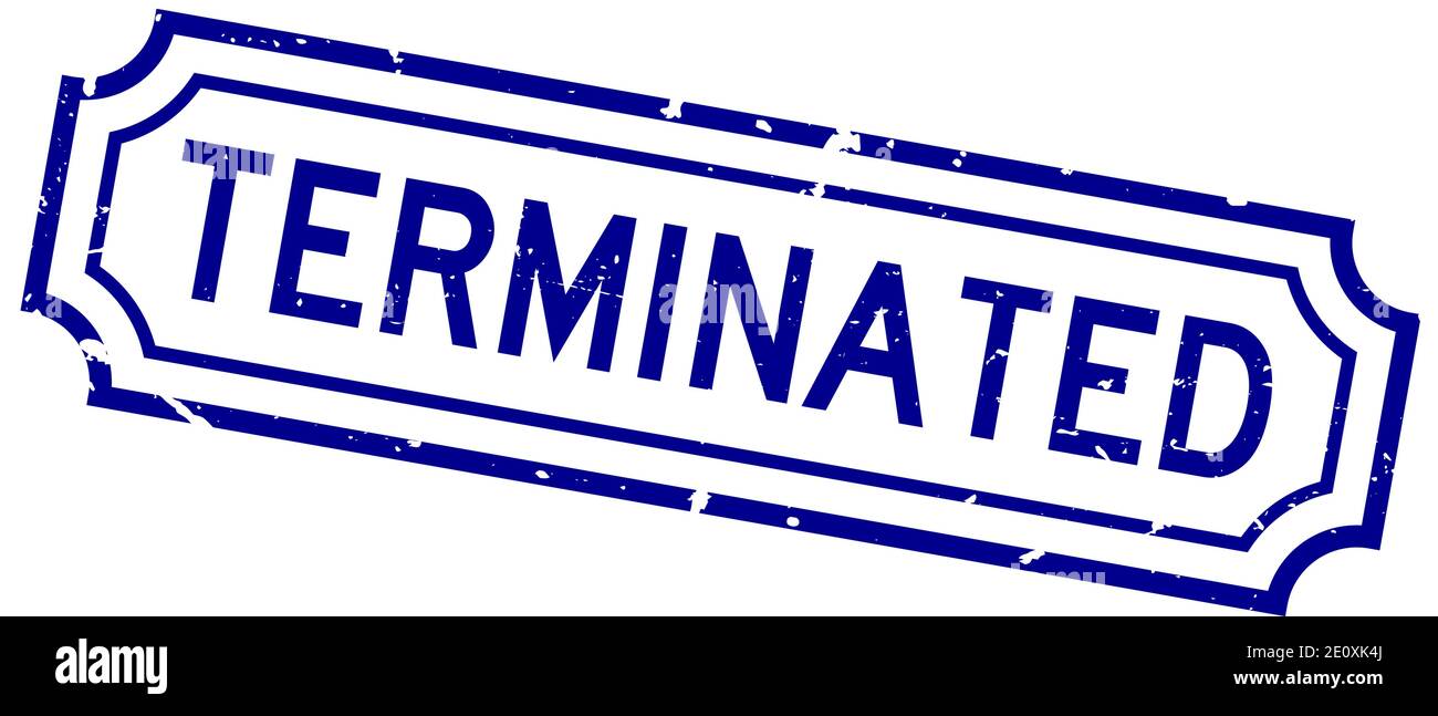 Grunge blue terminated word rubber business seal stamp on white ...