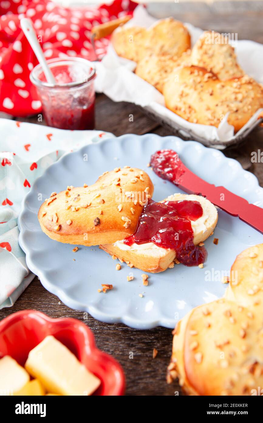 Homemade Bread Rolls In A Heart Shape Stock Photo - Alamy
