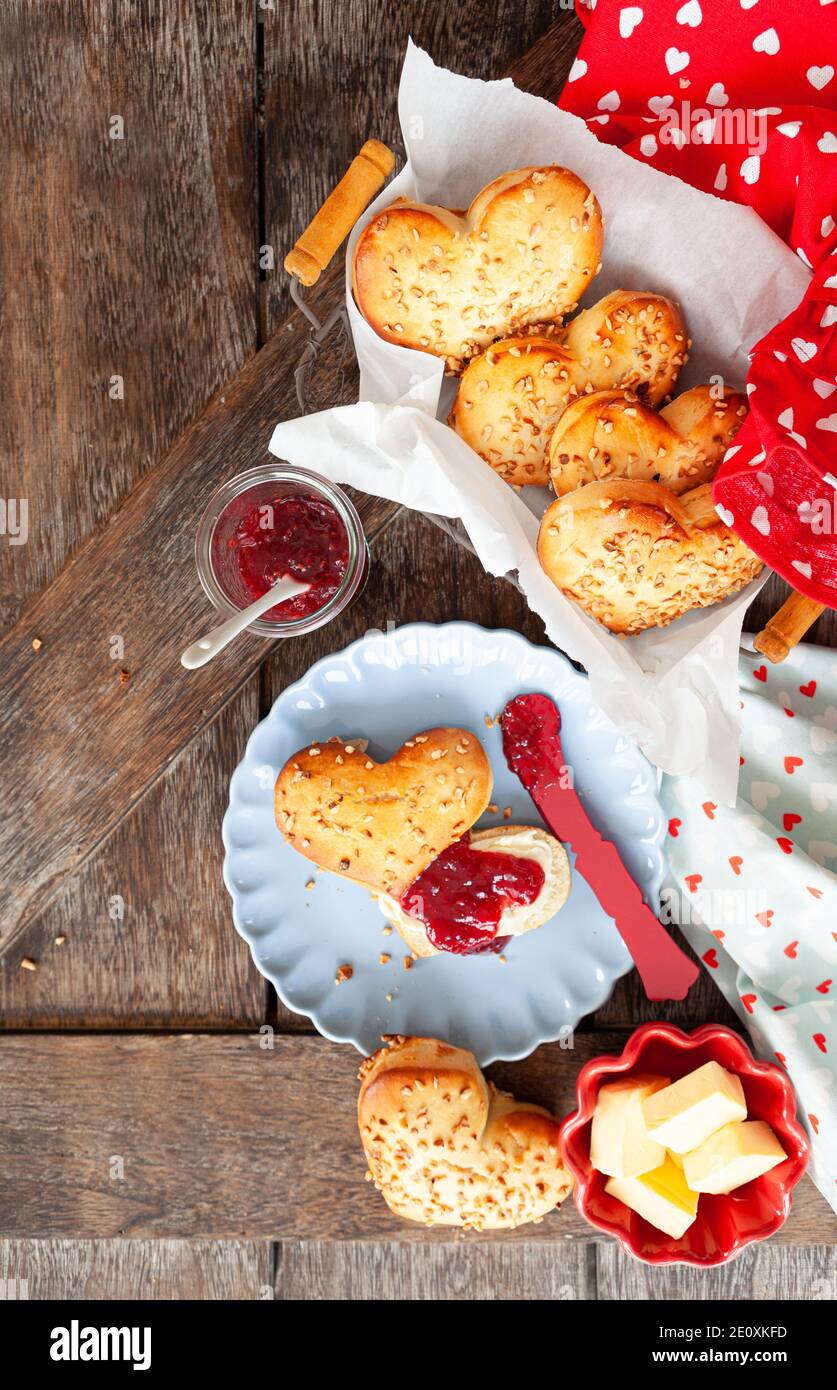 Homemade Bread Rolls In A Heart Shape Stock Photo - Alamy