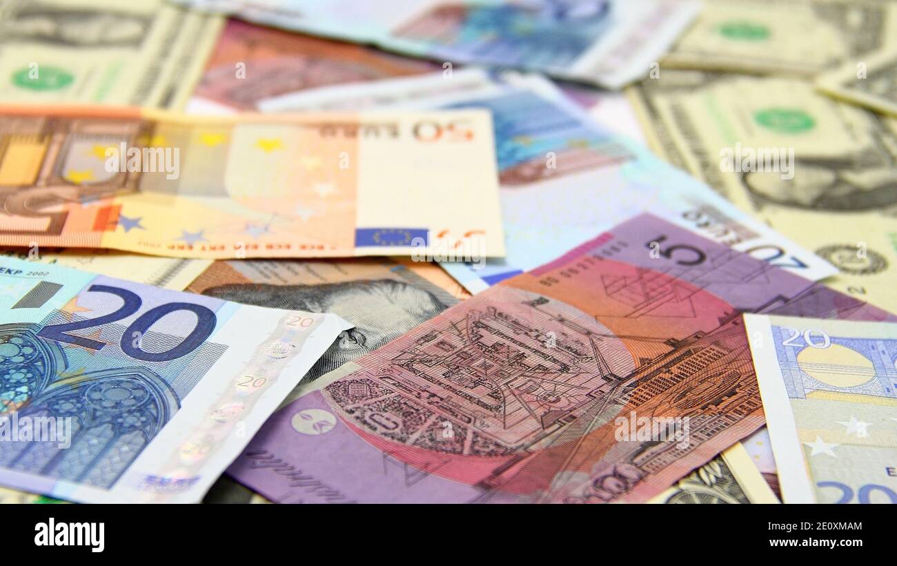 Various World Paper Money Background Stock Photo - Alamy