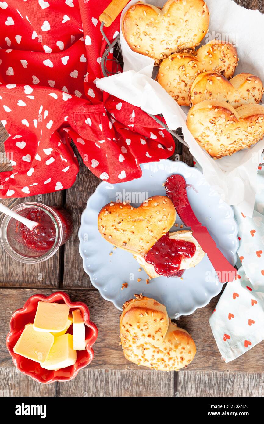 Homemade Bread Rolls In A Heart Shape Stock Photo - Alamy