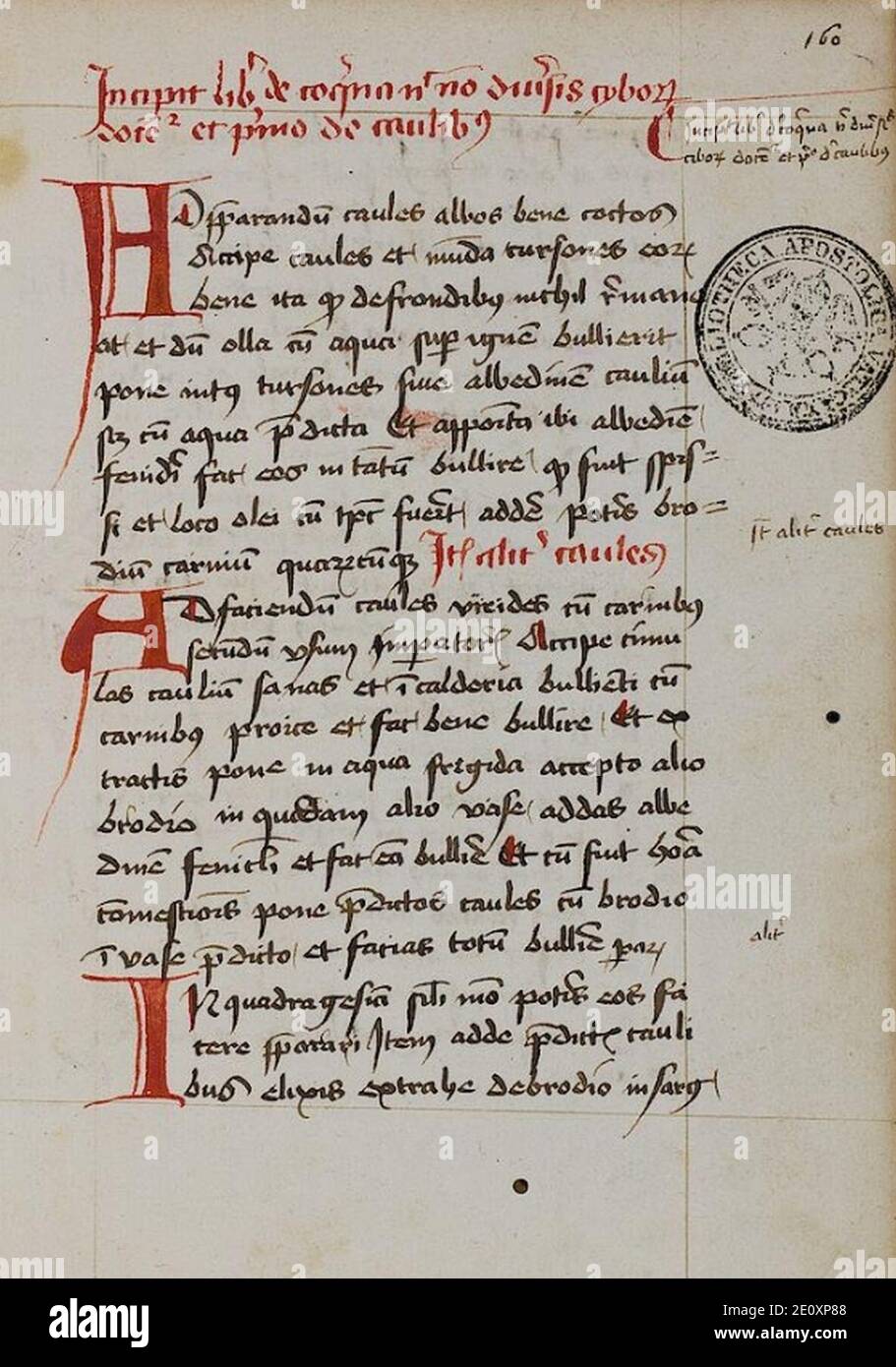 Liber de coquina Pal. lat. 1768 incipit Stock Photo - Alamy